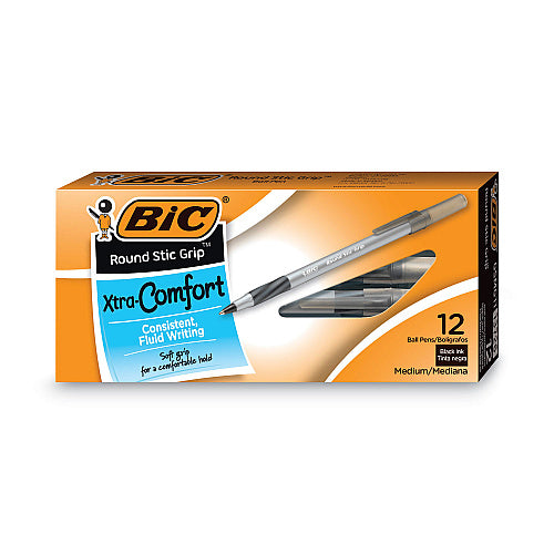BIC Round Stic Grip Xtra Comfort Ballpoint Pen, Easy-Glide, Stick, Med ...